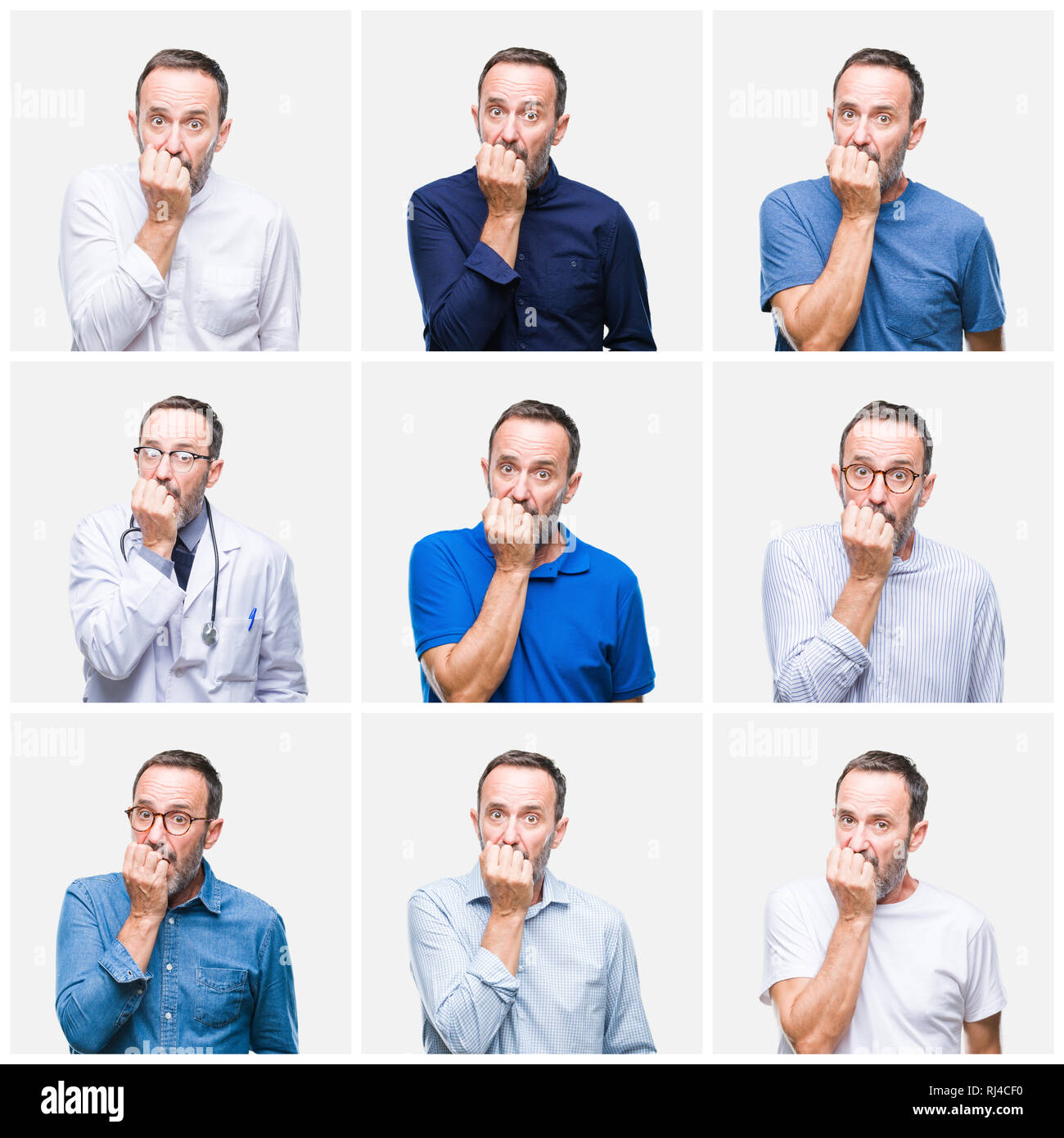 Collage of senior hoary elegant man over white isolated background ...