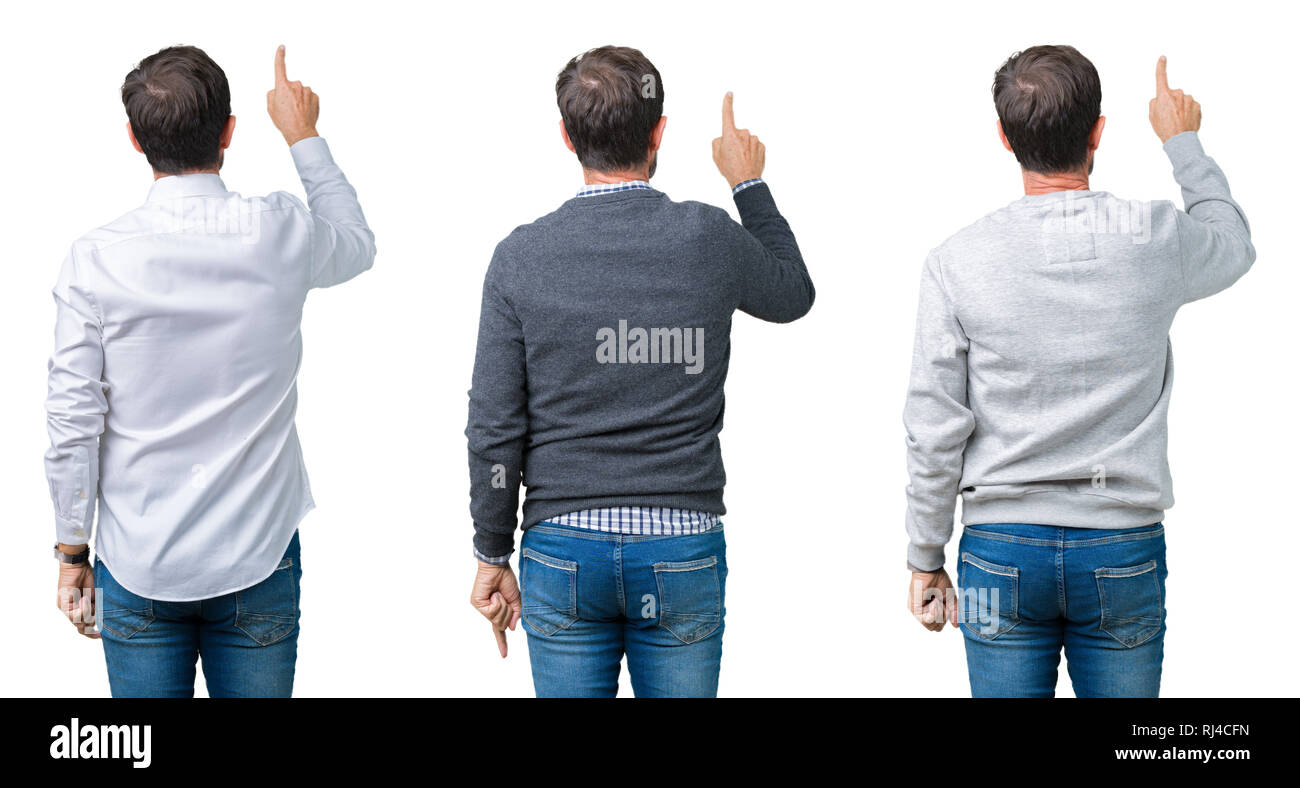 Collage of handsome senior man over white isolated background Posing ...