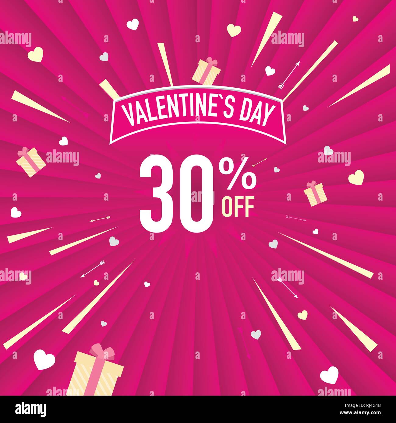Promotional banner of 30% discount for Valentine's Day. White letters ...