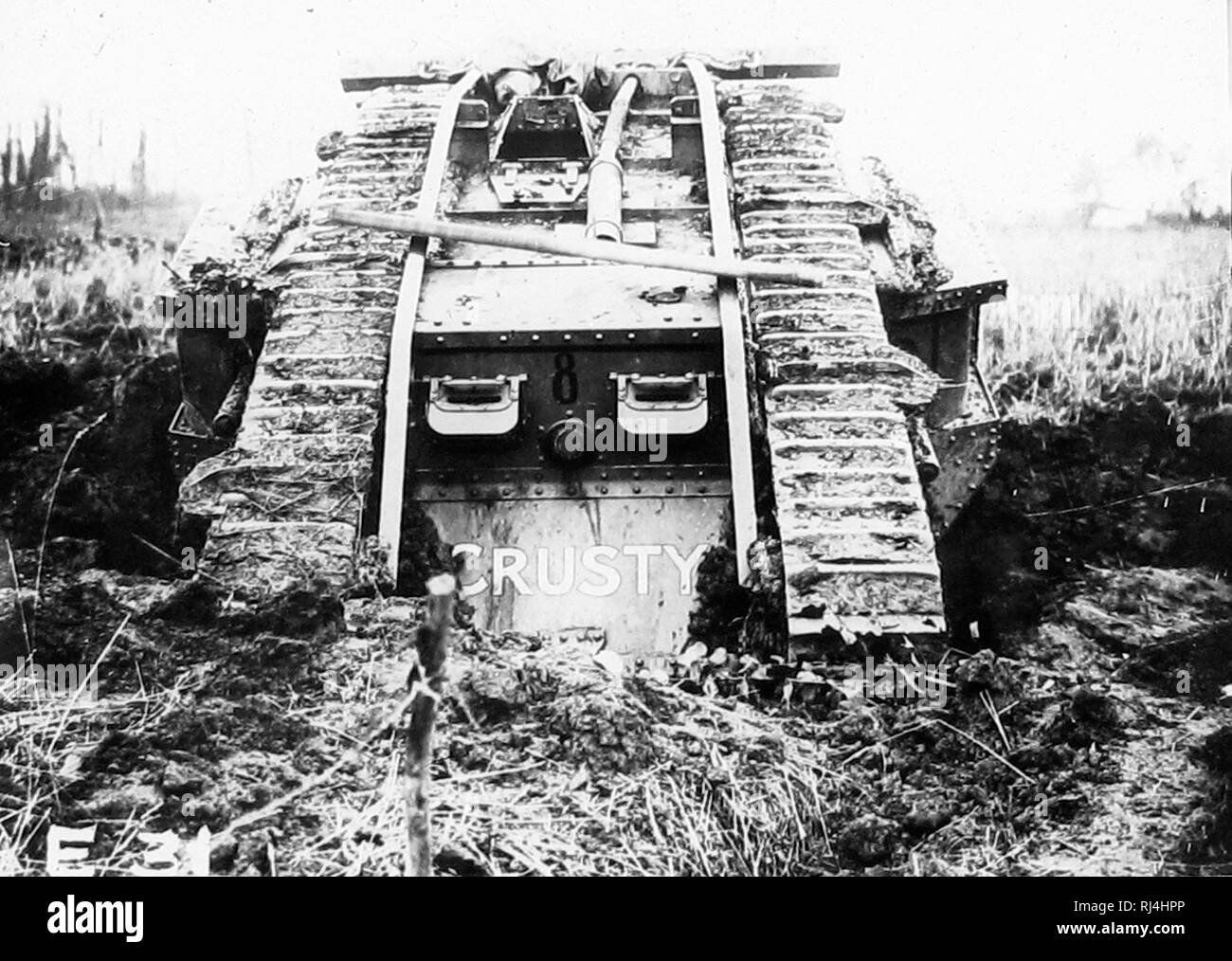 WW1 Tank going through shell holes Stock Photo - Alamy