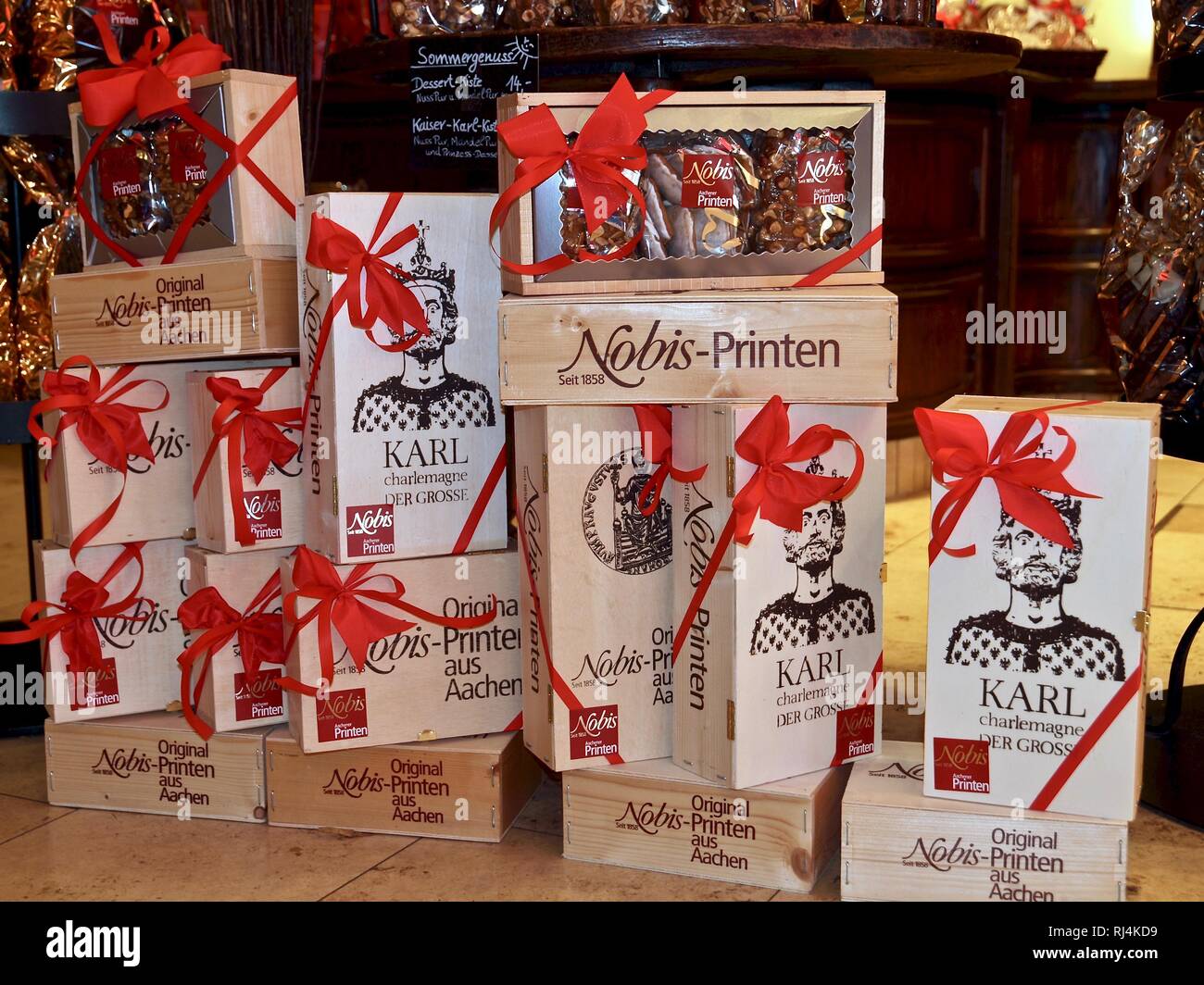 Delicious gingerbread called Printen in a store in Aachen in Germany ...