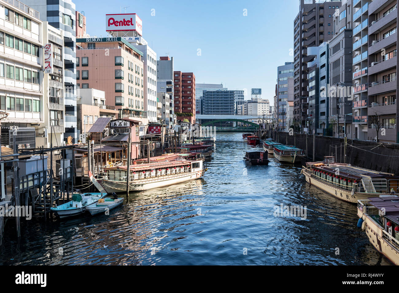 Kanda river view from Asakusabashi bridge toward Yanagibashi bridge ...