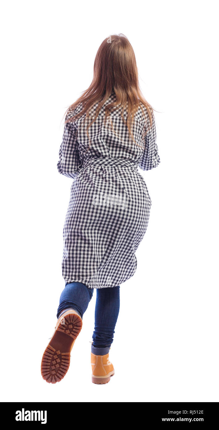 back view of running woman. beautiful girl in motion. backside view of ...
