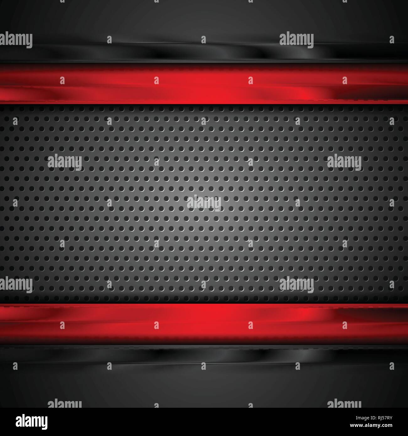 Glossy black and red stripes on dark metallic perforated background ...