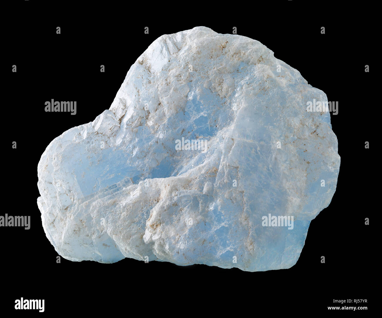 Raw, uncut blue calcite (CaCO3) from Mexico isolated on black ...