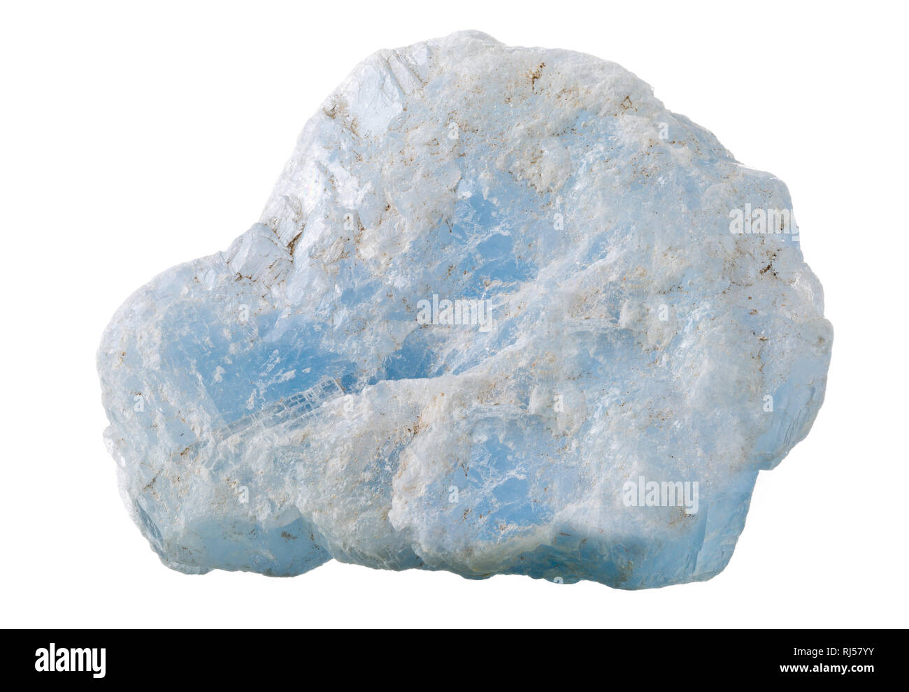 Raw, uncut blue calcite (CaCO3) from Mexico isolated on white ...