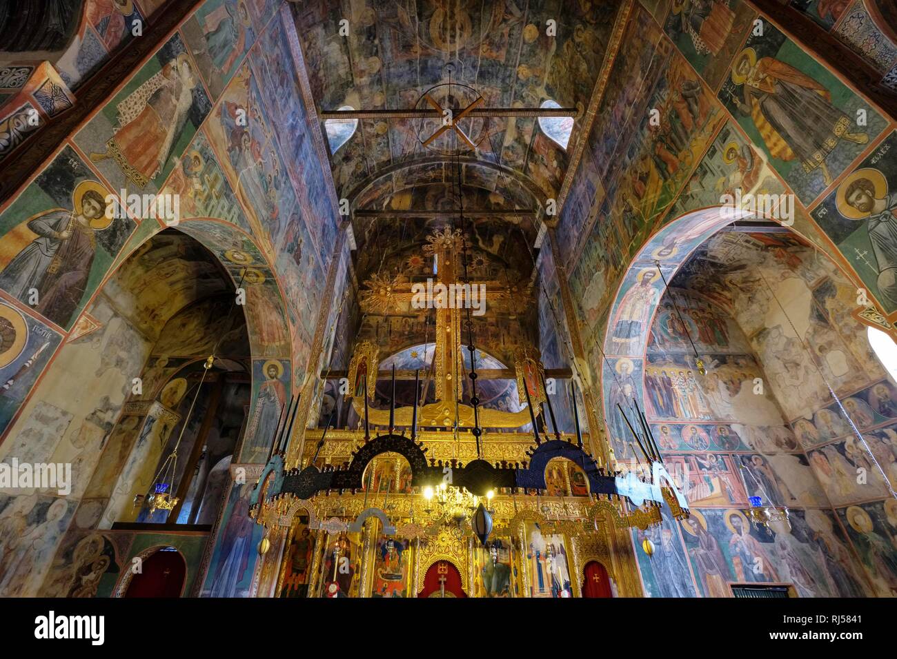 Frescoes in monastery church, Serbian Orthodox monastery Piva, province ...