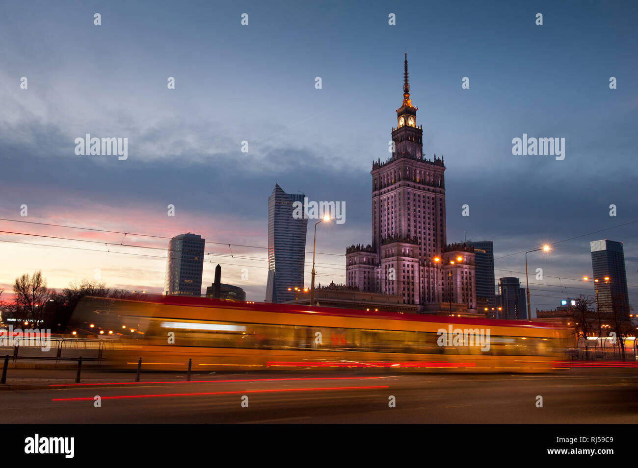 Tram motion and Palace of Culture and Science, Palac Kultury i Nauki ...