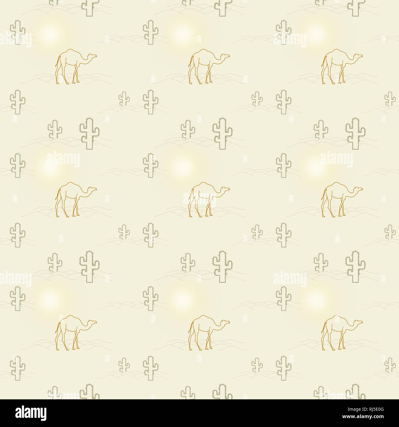 Seamless yellow beige background with camels, sand, cacti and sun in ...