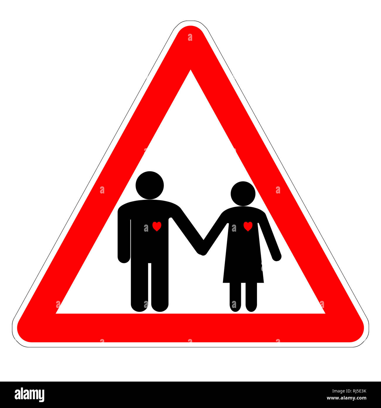 Illustration of the triangular sign «Attention, lover!» on Valentine's ...