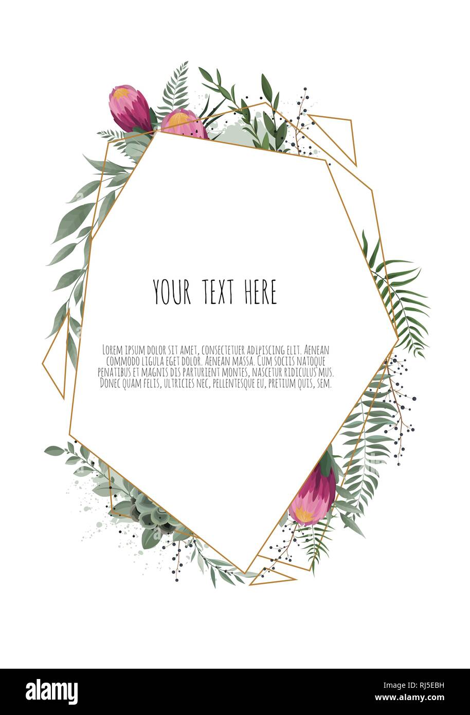 Vector floral botanical card design with leaves with geometrical frame ...