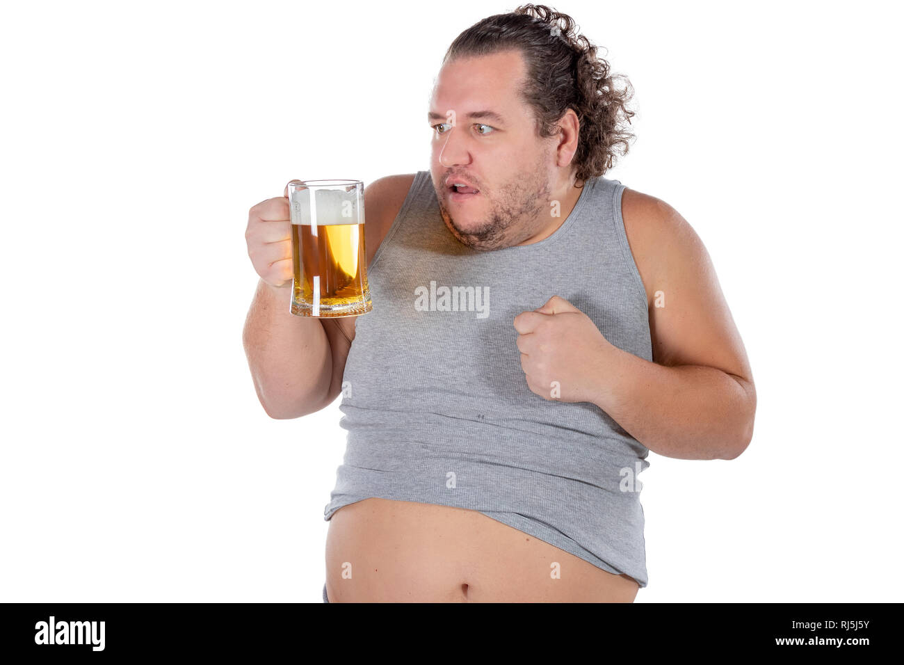 Fat Man Cold Portrait Of Bored Fat Man Yawning Outdoors During Cold