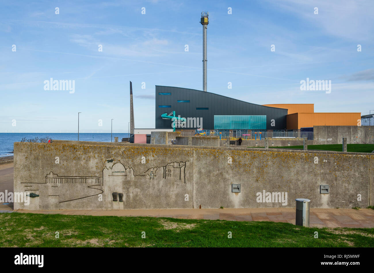 Rhyl, UK. January 9, 2019. A simplistic line drawing concrete mural ...