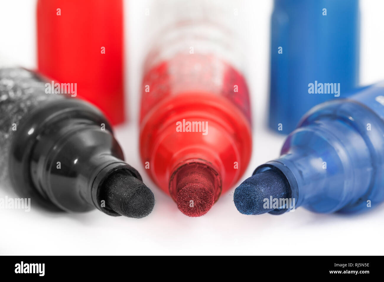 Marker Pen (red and black and blue) isolated on background white Stock ...