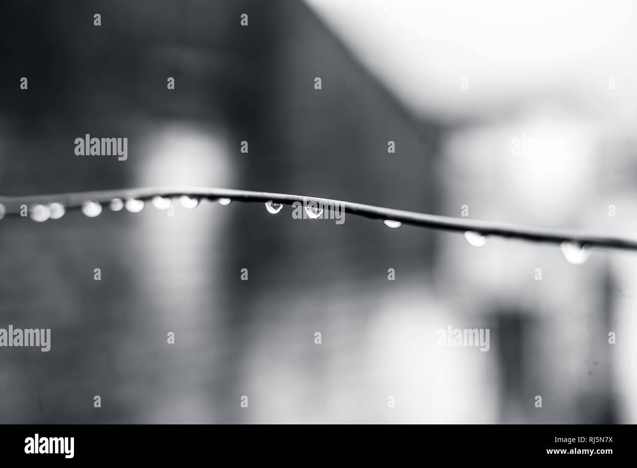 Close up or Macro shot of water droplets on the washing line during ...