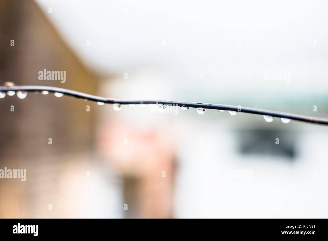 Close up or Macro shot of water droplets on the washing line during ...