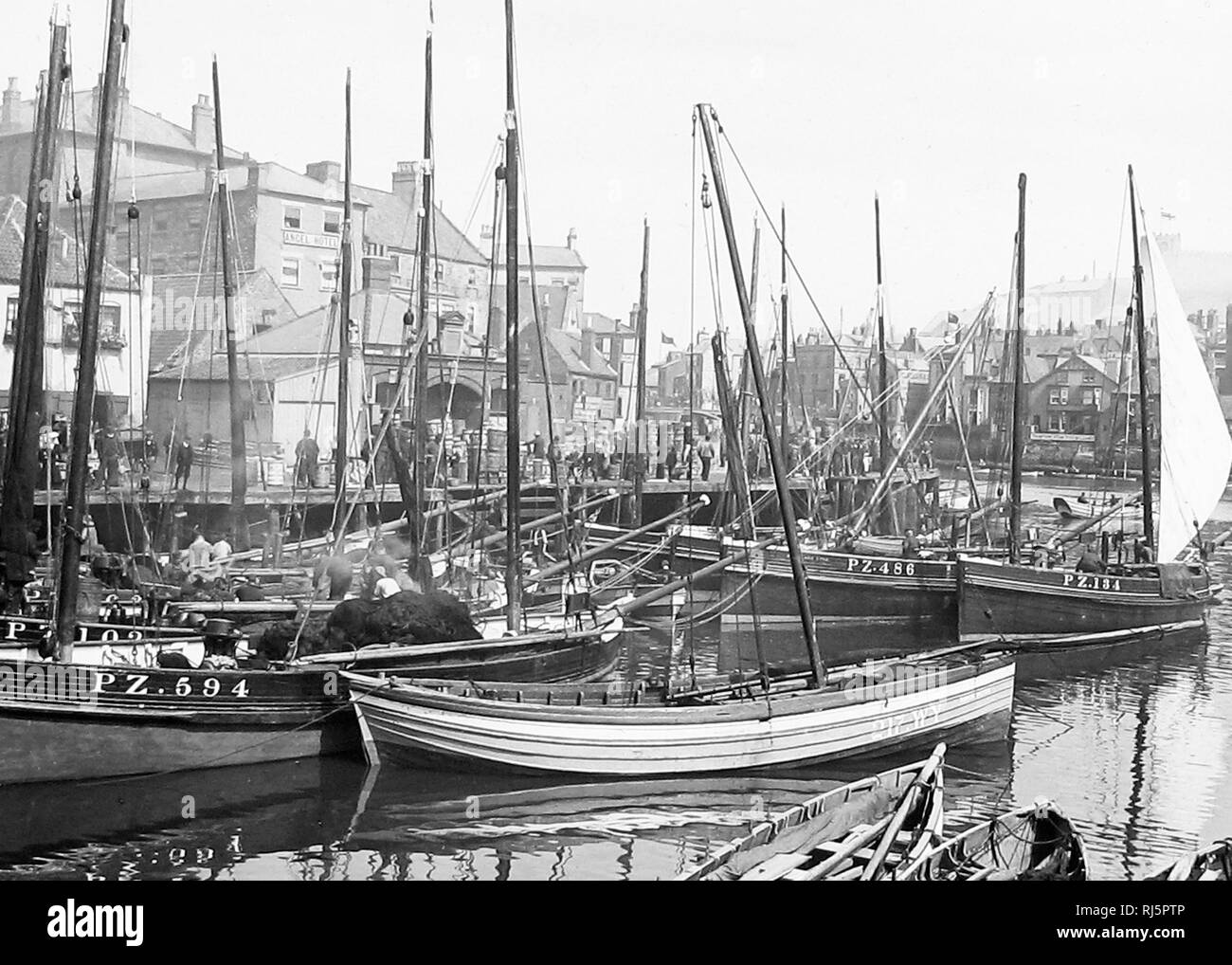 Fishing boats in Whitby, Victorian period Stock Photo - Alamy
