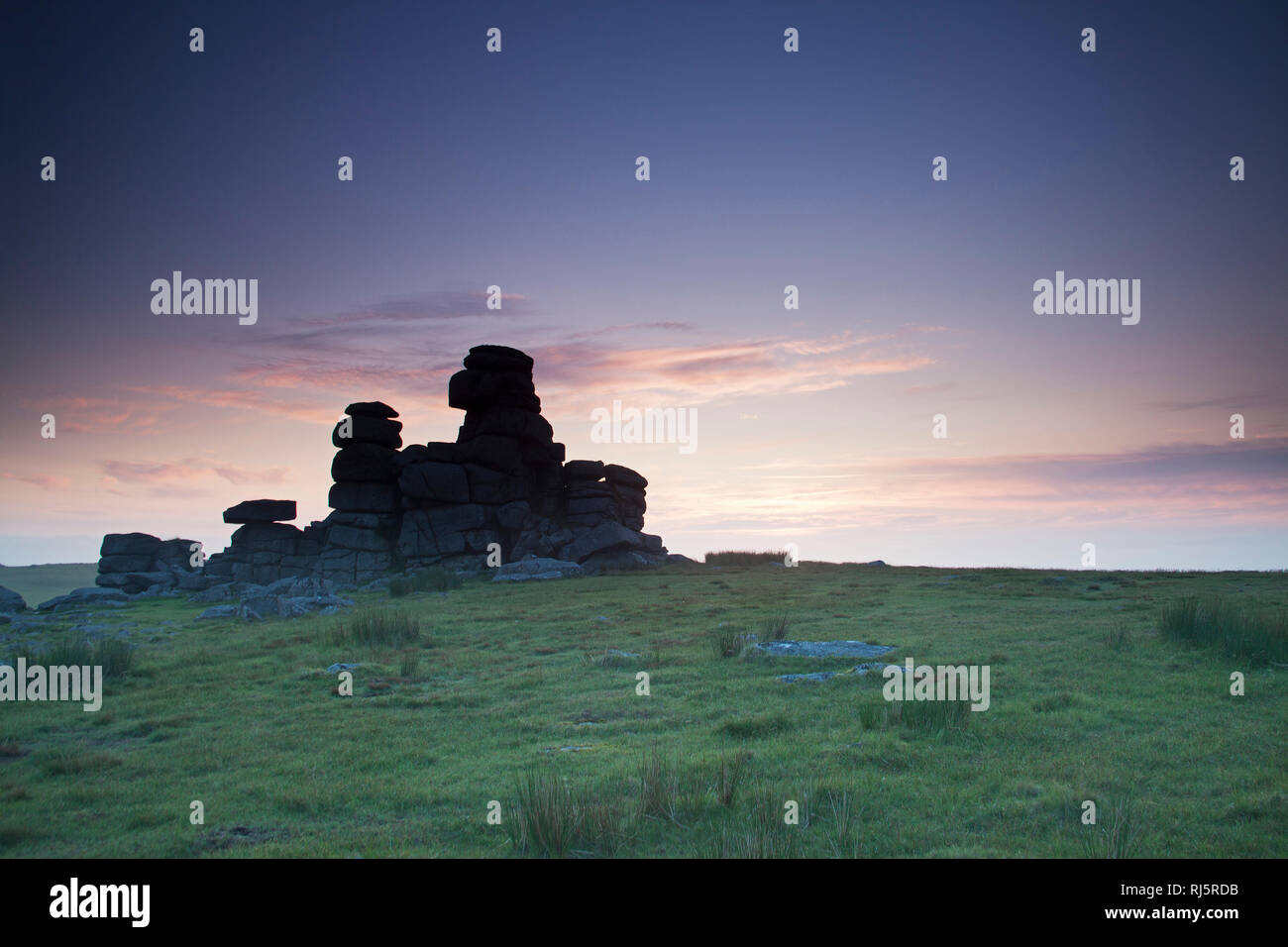 Sunset over Great Staple Tor Dartmoor National Park Devon England UK ...