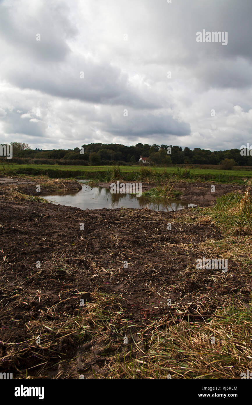 Creating slack water areas beside the River Avon Hampshire England UK ...