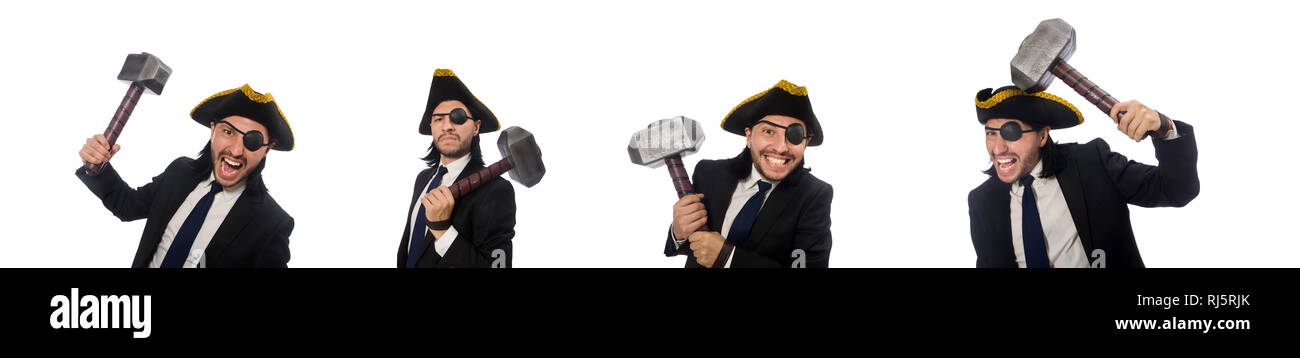 Pirate businessman with hammer isolated on white Stock Photo - Alamy