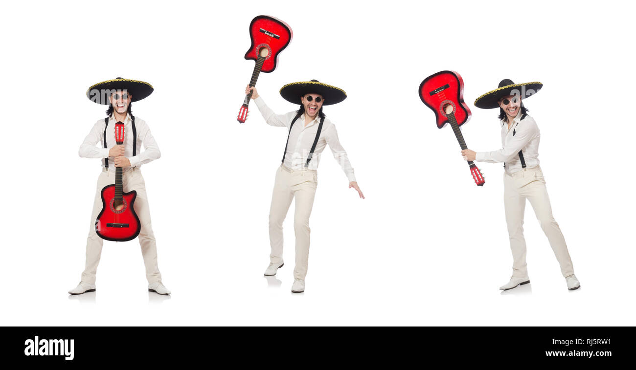 Mexican guitar player isolated on white Stock Photo - Alamy