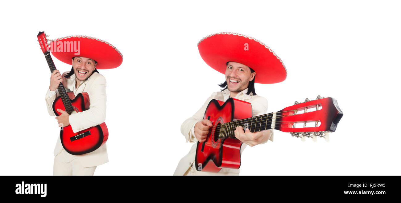 Mexican guitar player isolated on white Stock Photo - Alamy