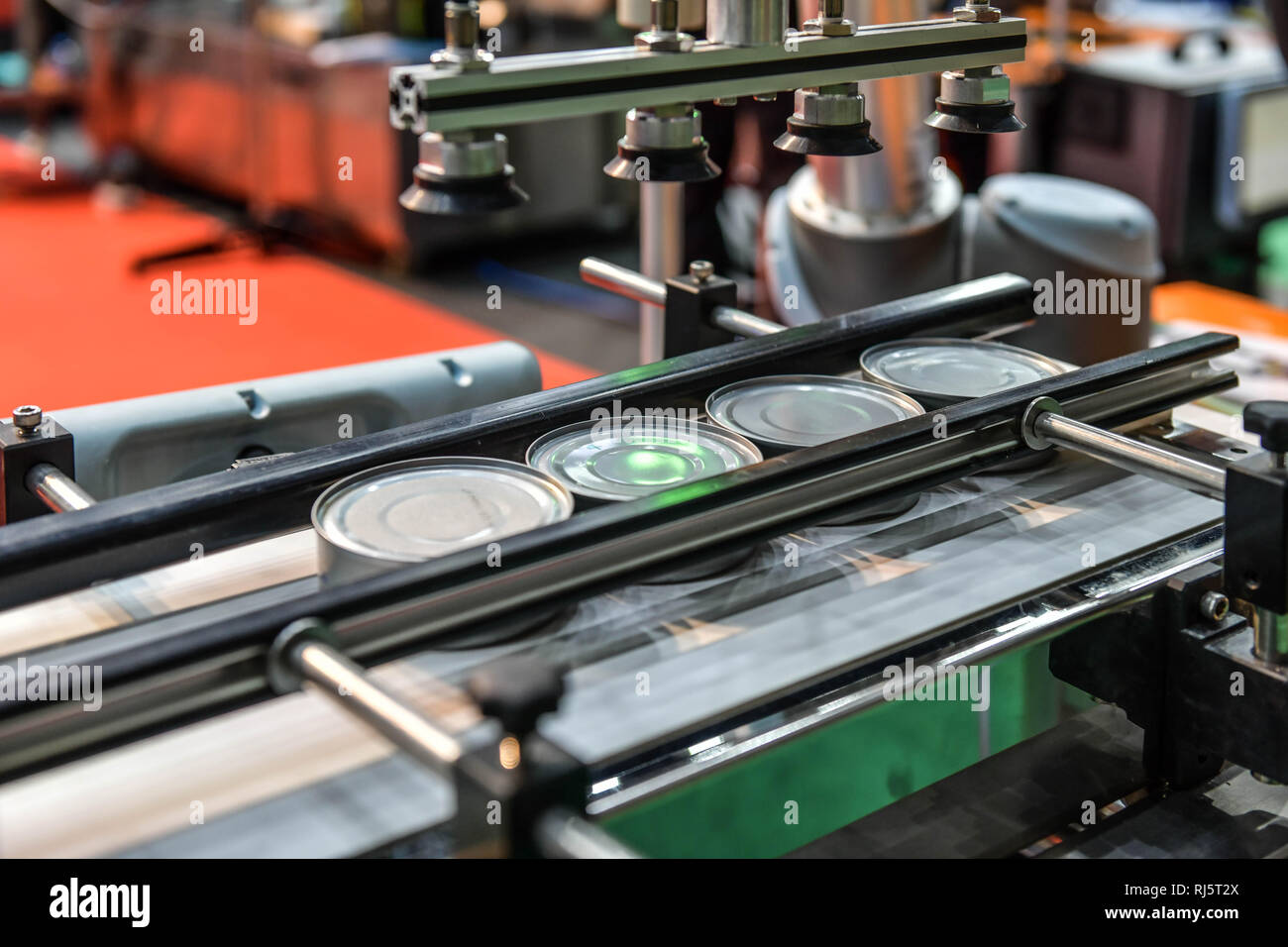 Canned can production line in factory line conveyor machine Stock Photo ...