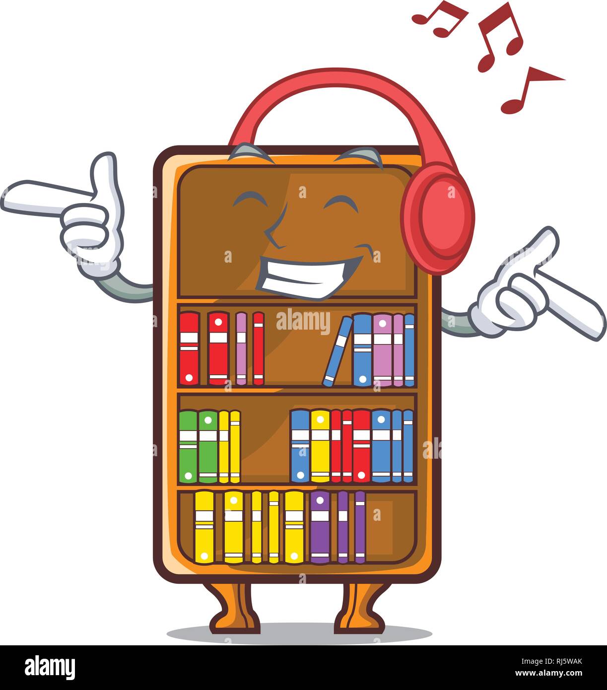 Listening music bookcase isolated in the with characters Stock Vector ...