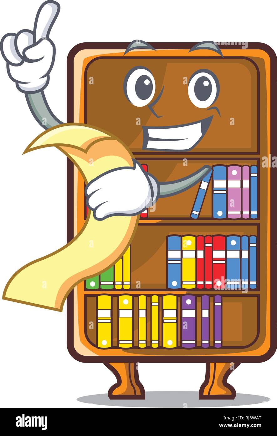 With menu bookcase isolated in the with characters Stock Vector Image ...