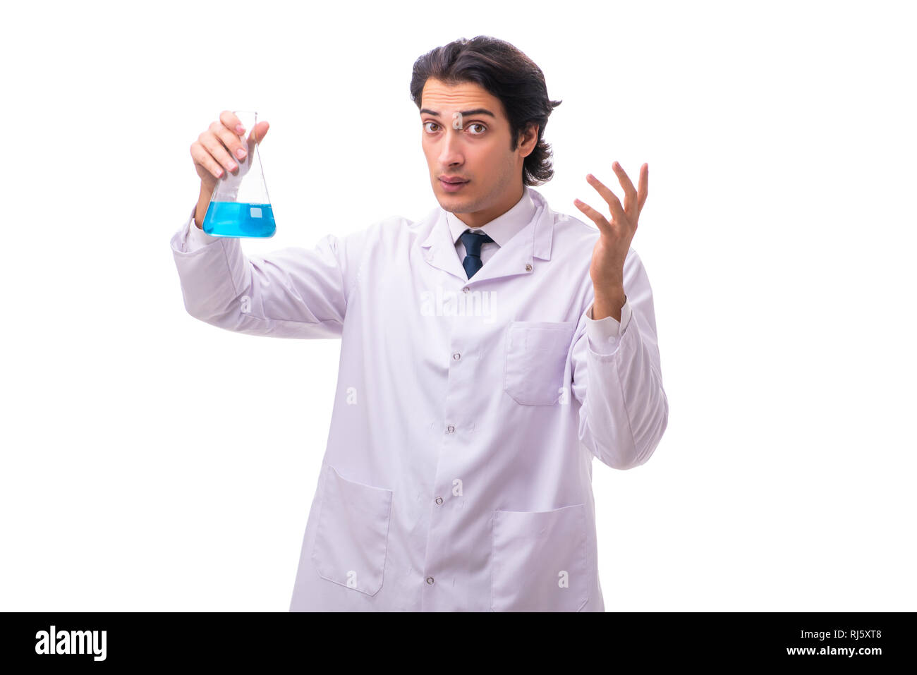 Young chemist isolated on white background Stock Photo - Alamy