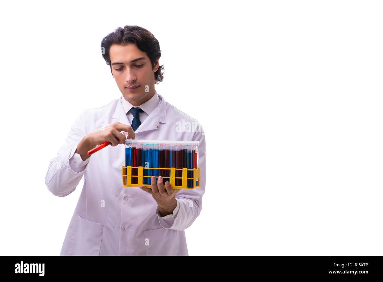 Young chemist isolated on white background Stock Photo - Alamy