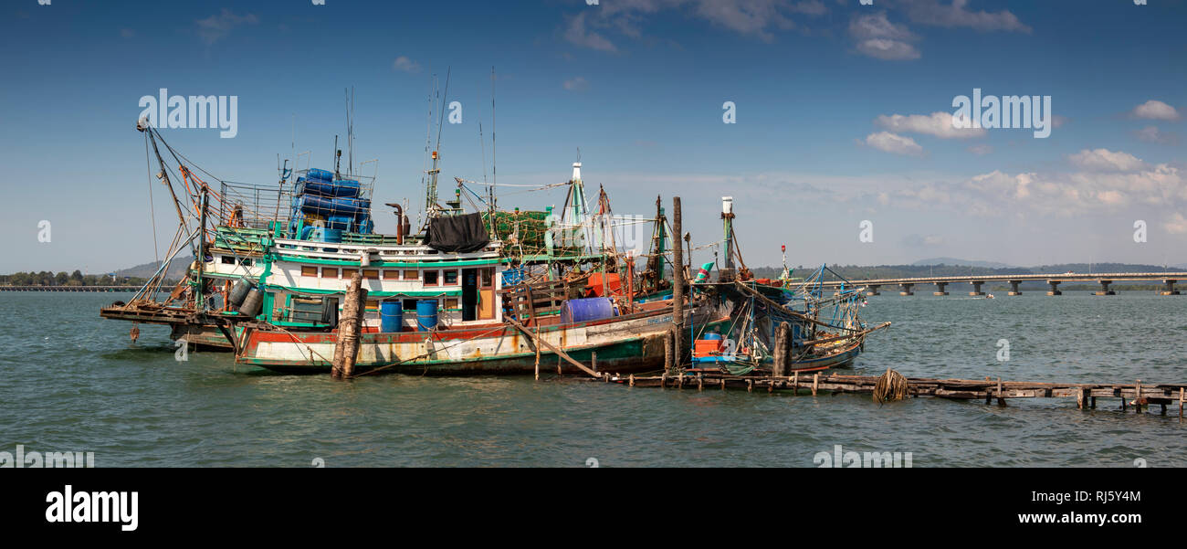 Cambodia, Preah Koh Kong, Prek Kaoh Pao river colourful fishing boats ...