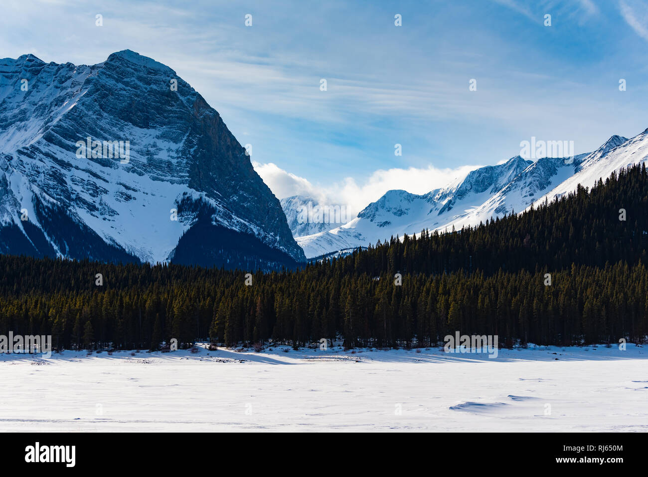 Beautiful winter scenery in the Canadian Rocky Mountains. Shoeshoeing ...