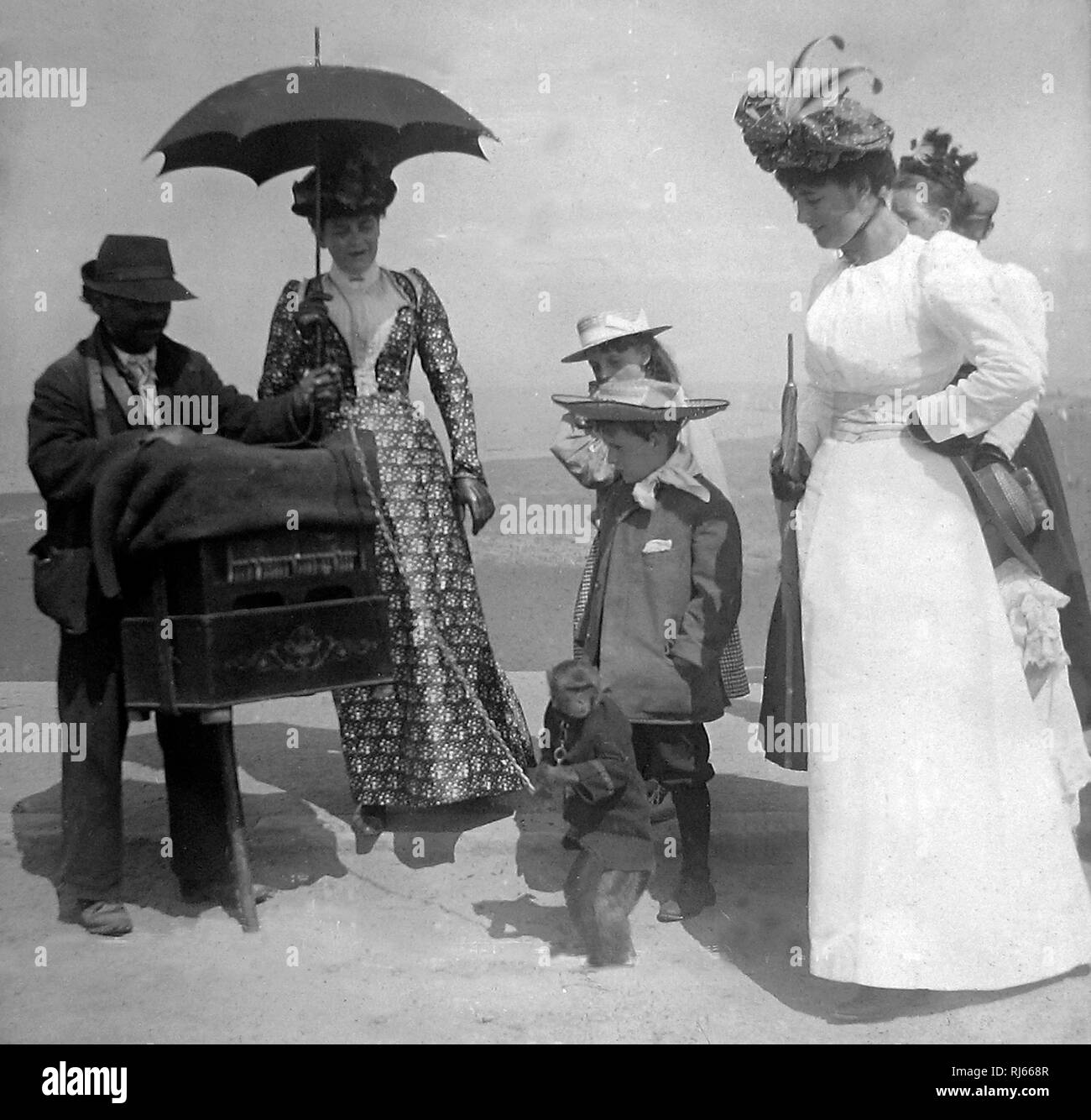 Organ Grinder with monkey, Southport Stock Photo - Alamy