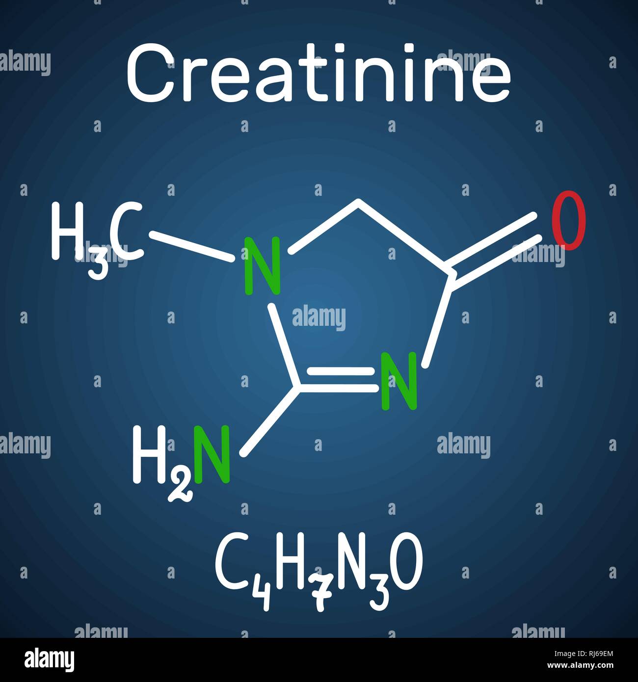 Creatinine molecule. Structural chemical formula and molecule model on ...