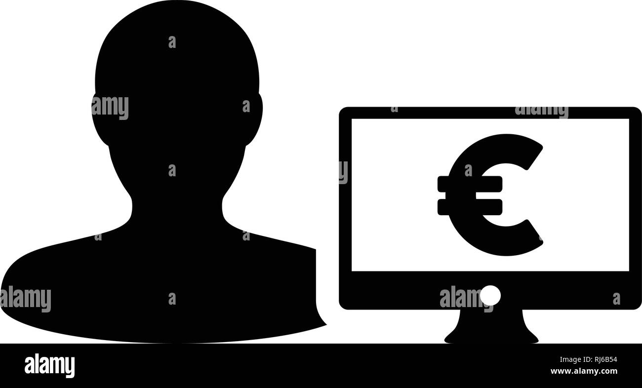 Bank icon vector male user person profile avatar with computer monitor ...