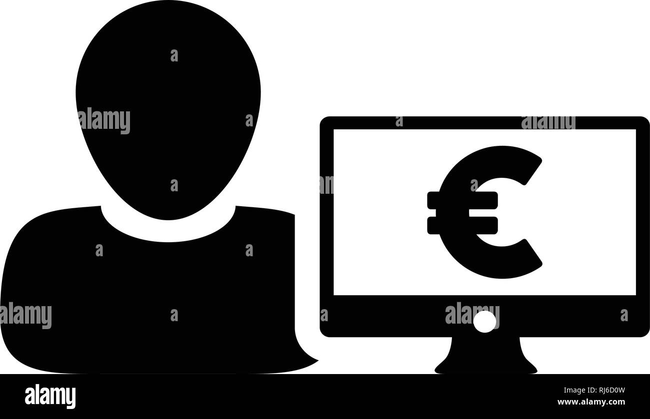 Money icon vector male user person profile avatar with computer monitor ...