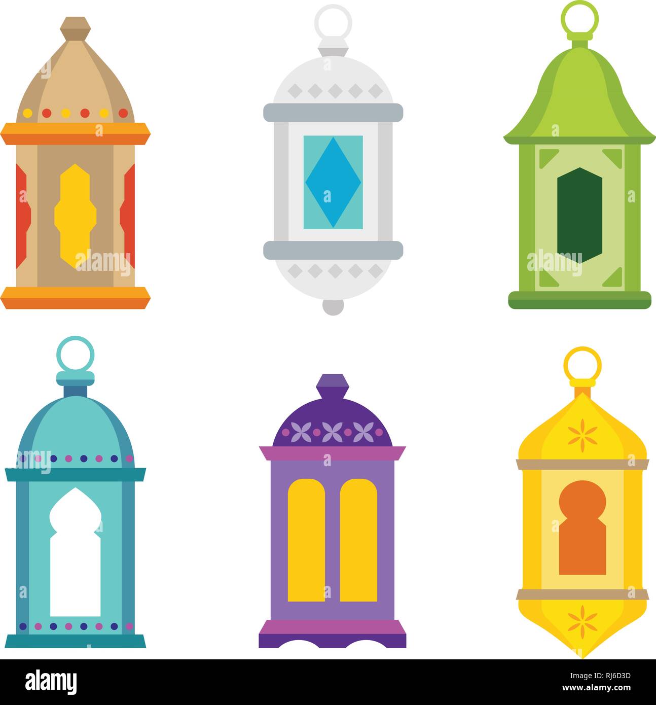 Set of arabic lanterns. Colorful decorative Ramadan lamps icons ...