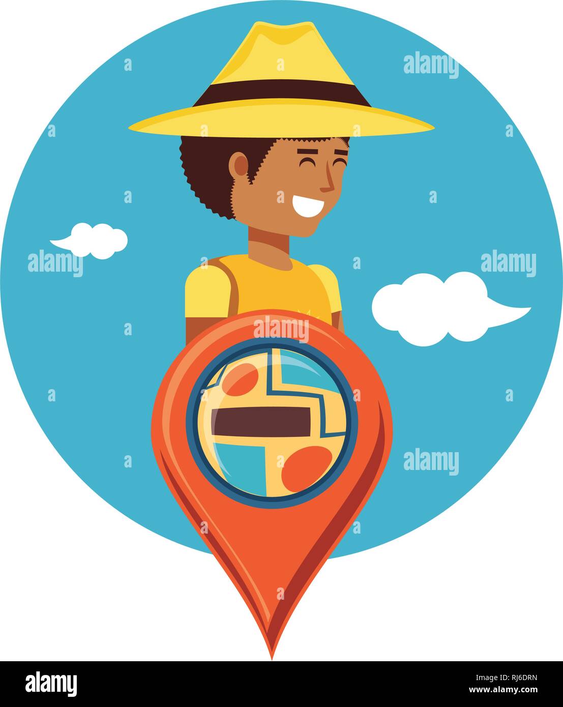 tourist man with hat and location pin vector illustration design Stock ...