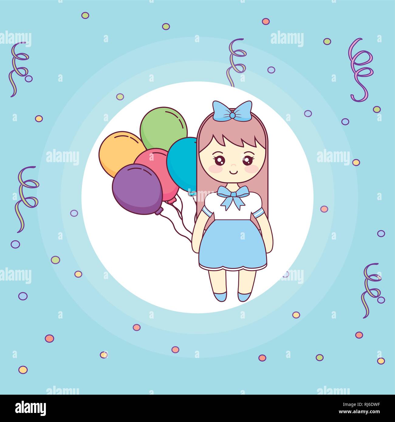 cute and little girl with balloons helium vector illustration design ...