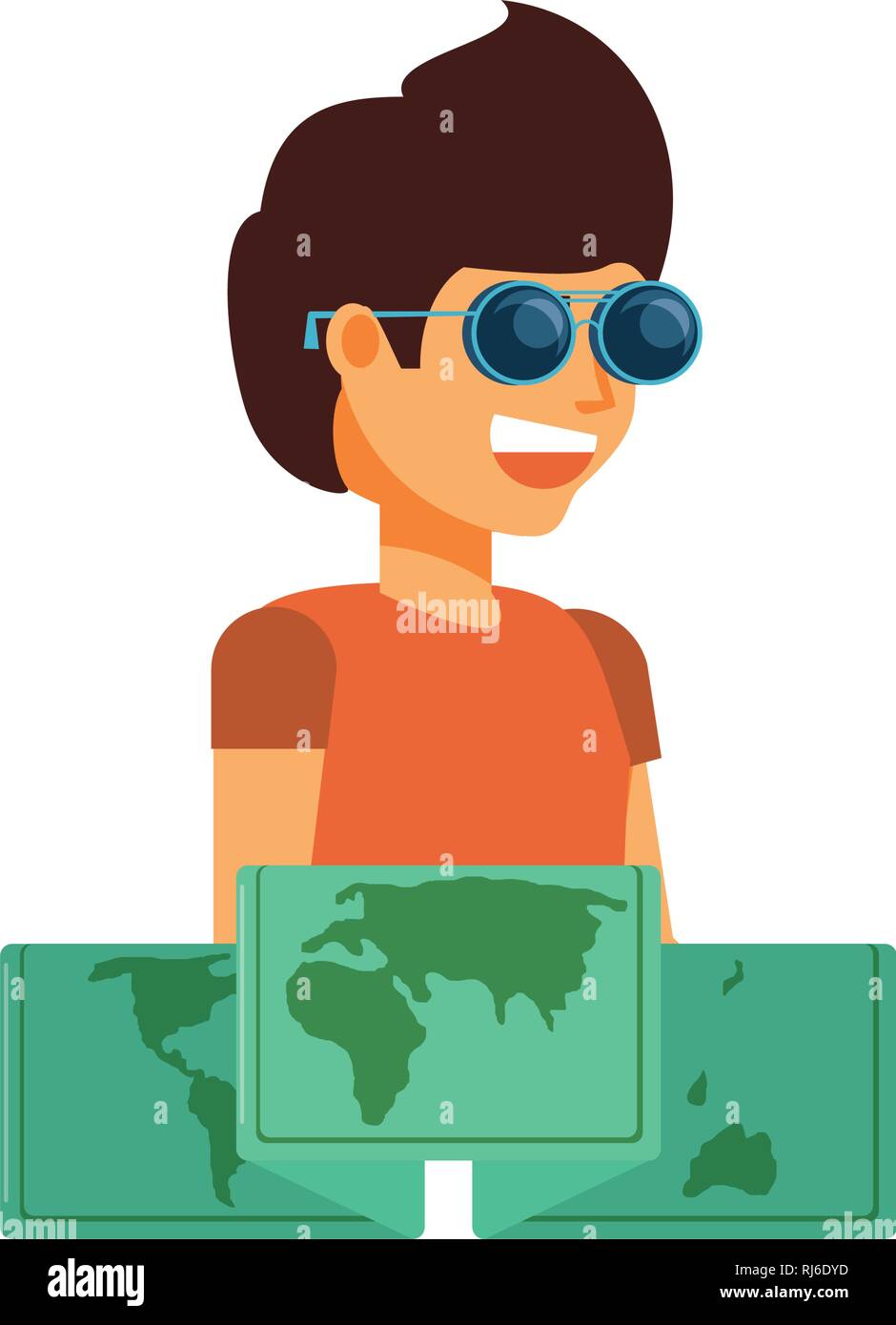 tourist man with paper map avatar character vector illustration design ...