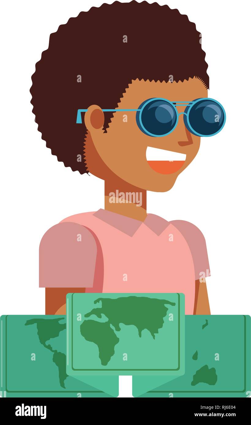 tourist man with paper map avatar character vector illustration design ...