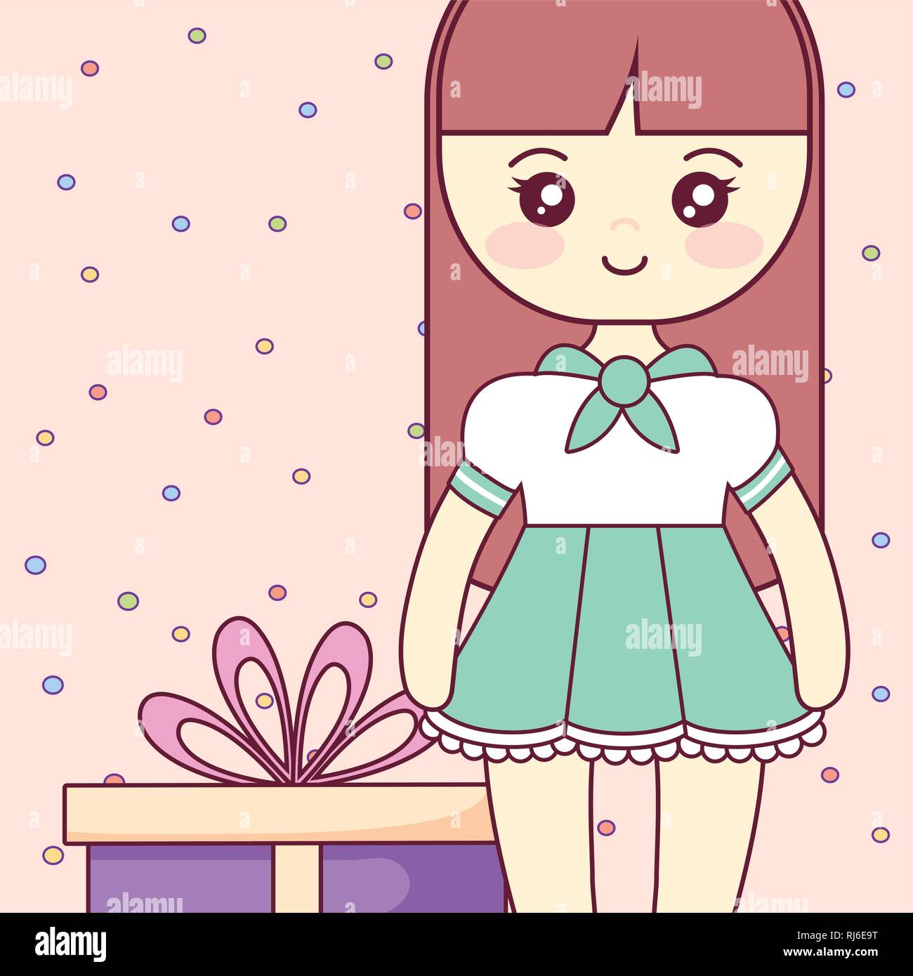 cute and little girl with gift vector illustration design Stock Vector ...