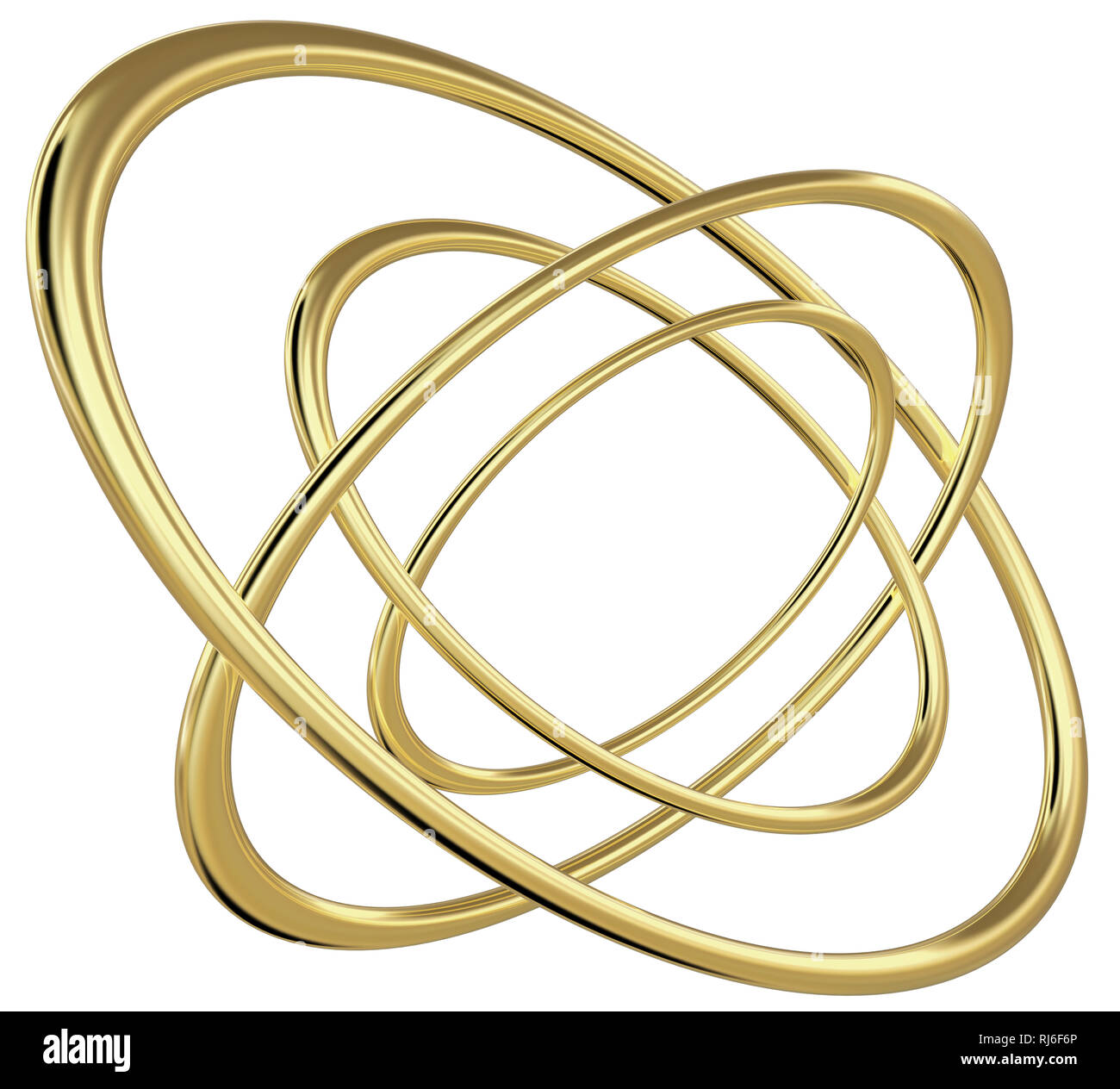 3D rendering of four concentric golden reflective ellipses rotated ...