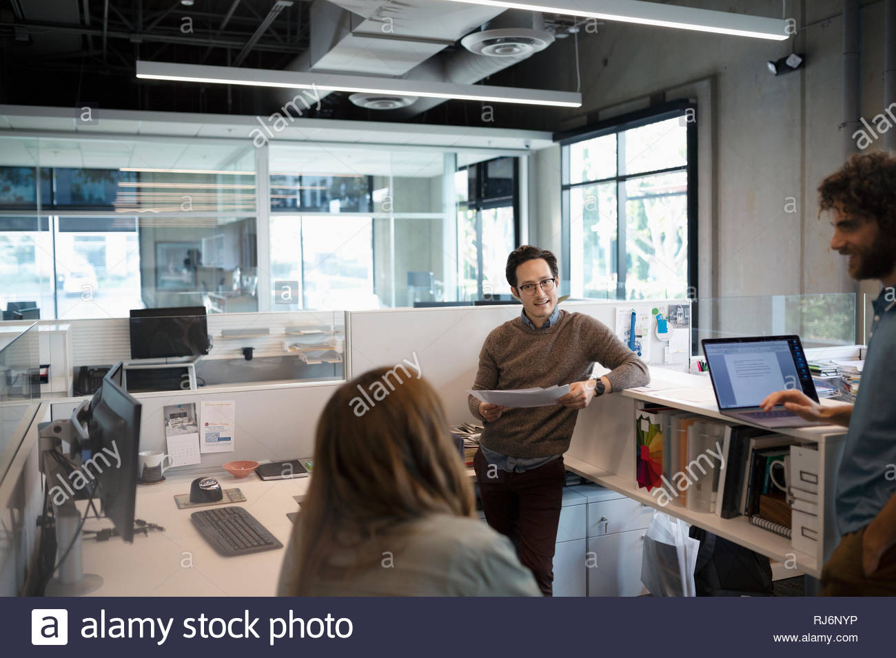 business people meeting in office cubicle Stock Photo - Alamy