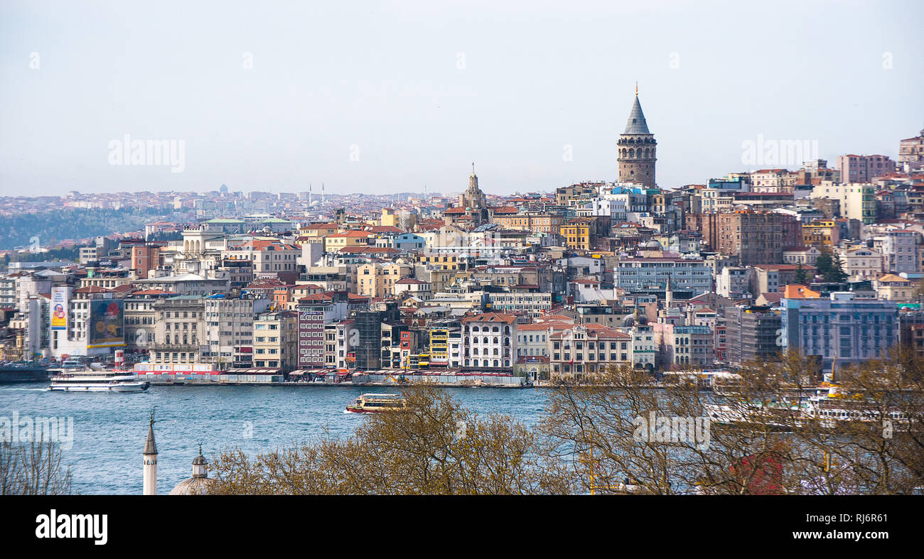 Panorama view of Scenery of Galata district with the famous Galata ...