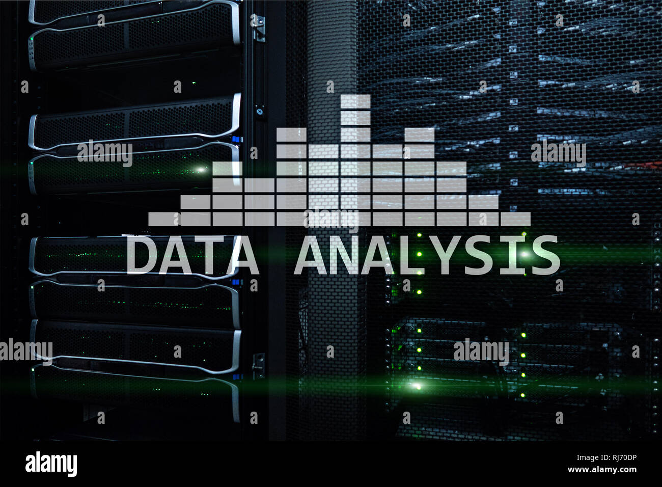 Big Data analysis text on server room background. Internet and modern ...