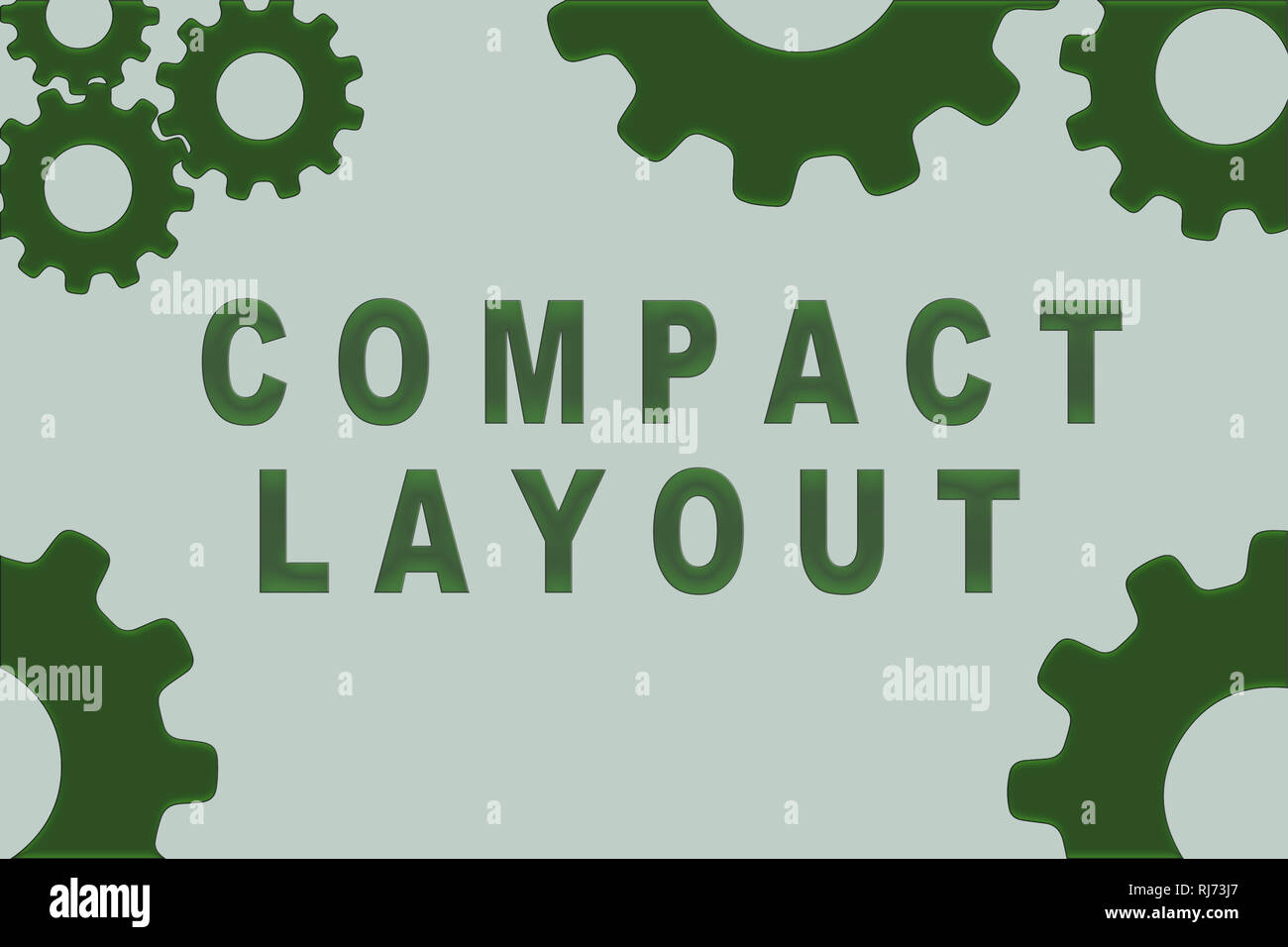 COMPACT LAYOUT sign concept illustration with green gear wheel figures ...