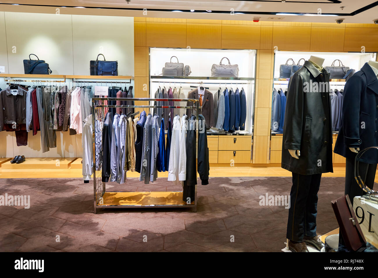 HONG KONG - JANUARY 26, 2016: interior of Dunhill store. Alfred Dunhill ...