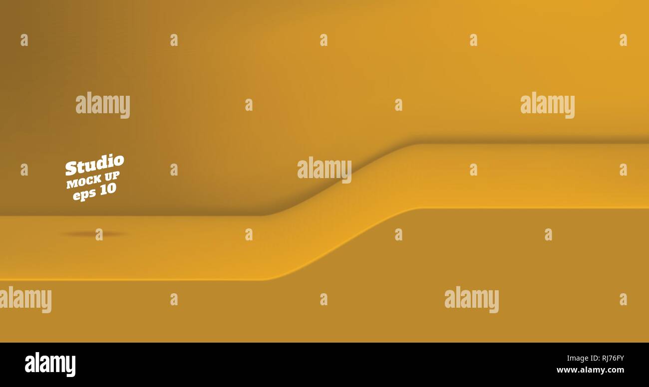 Vector,Empty vivid yellow color studio table with slope step room ...